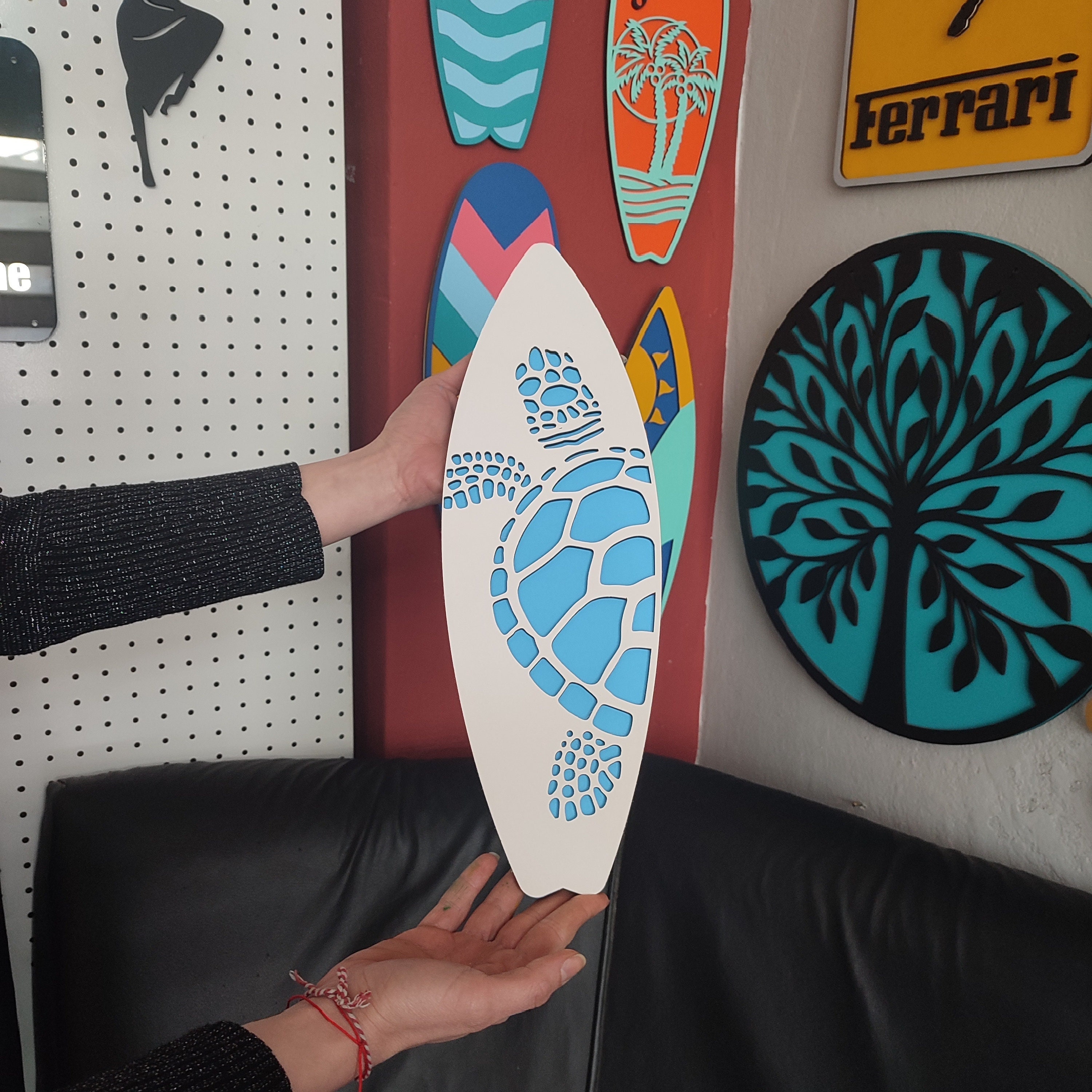 Surfboard Wall Art, Turtle Patterned Surfboard, Sea Turtle, Surfboard ...