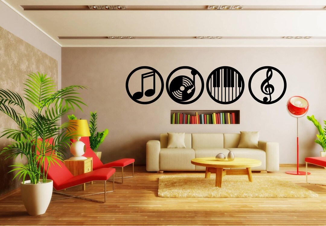 4 Piece Musical Set Wooden Wall Art, Music Room Wall Art, Treble Key ...