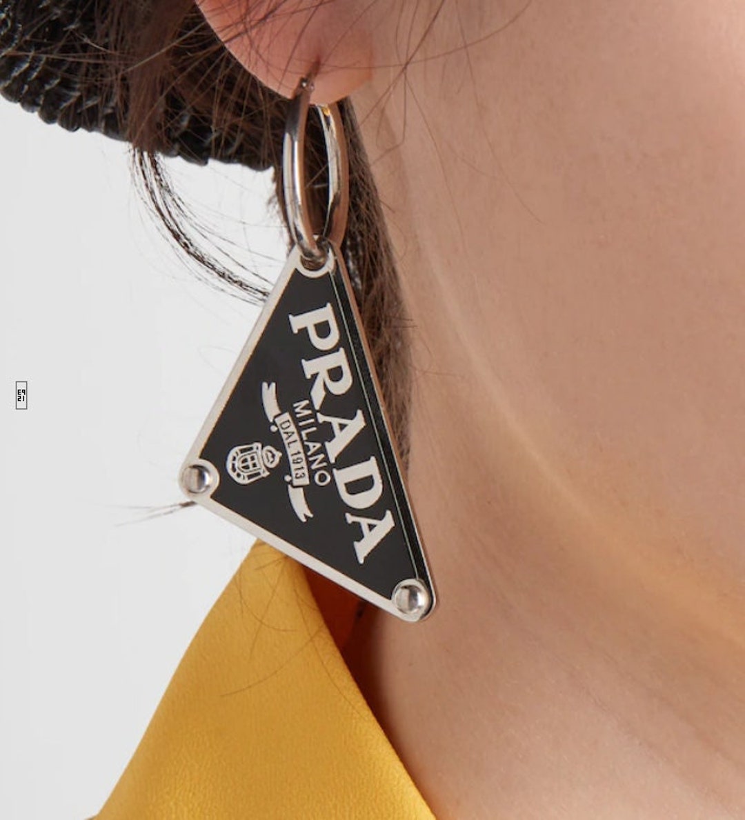 PRADA LOGO Designer Piece Gift Triangle Ohrring Pendant Tag - Etsy