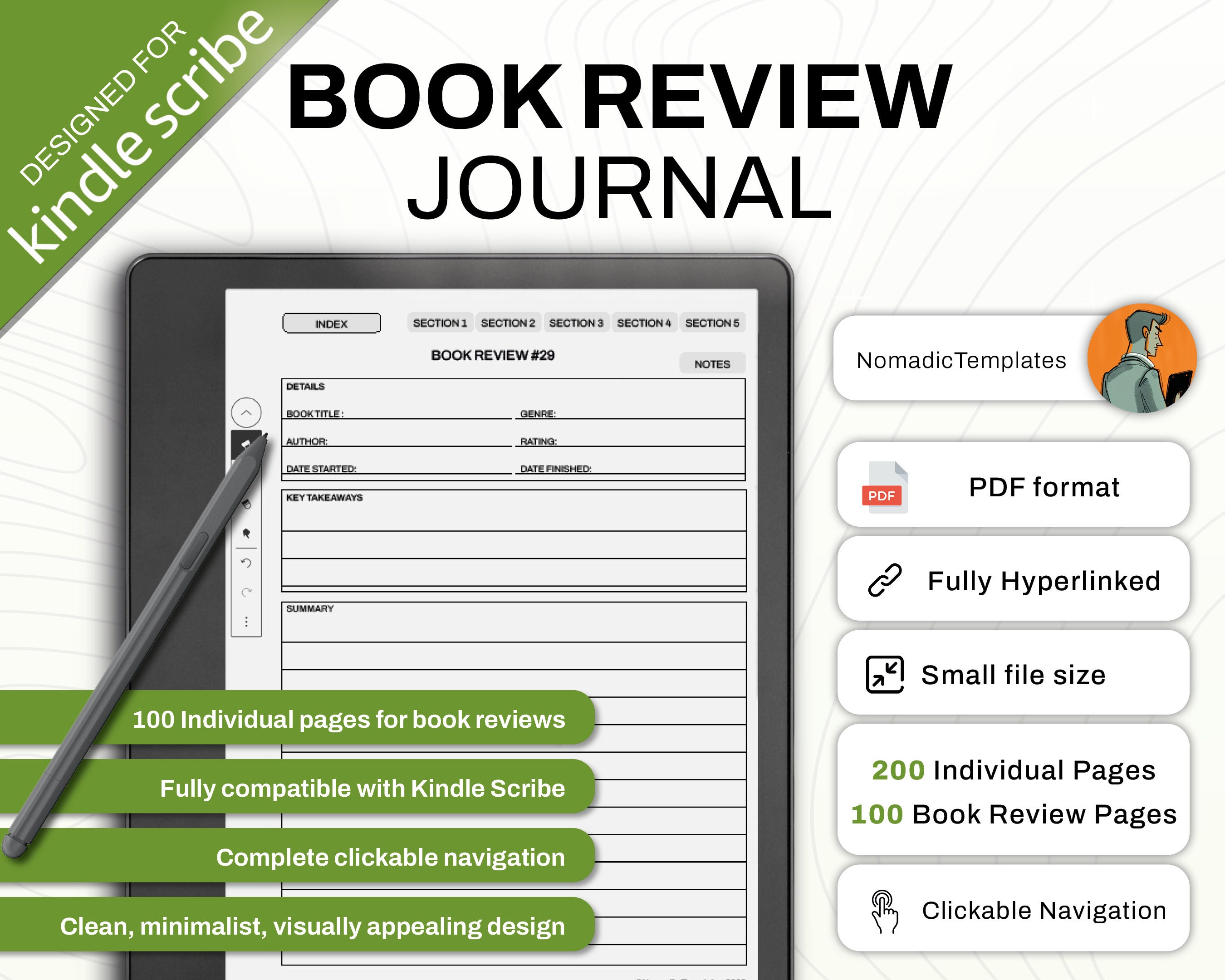 Kindle Scribe Template | Kindle Scribe Book Review Journal | Reading ...