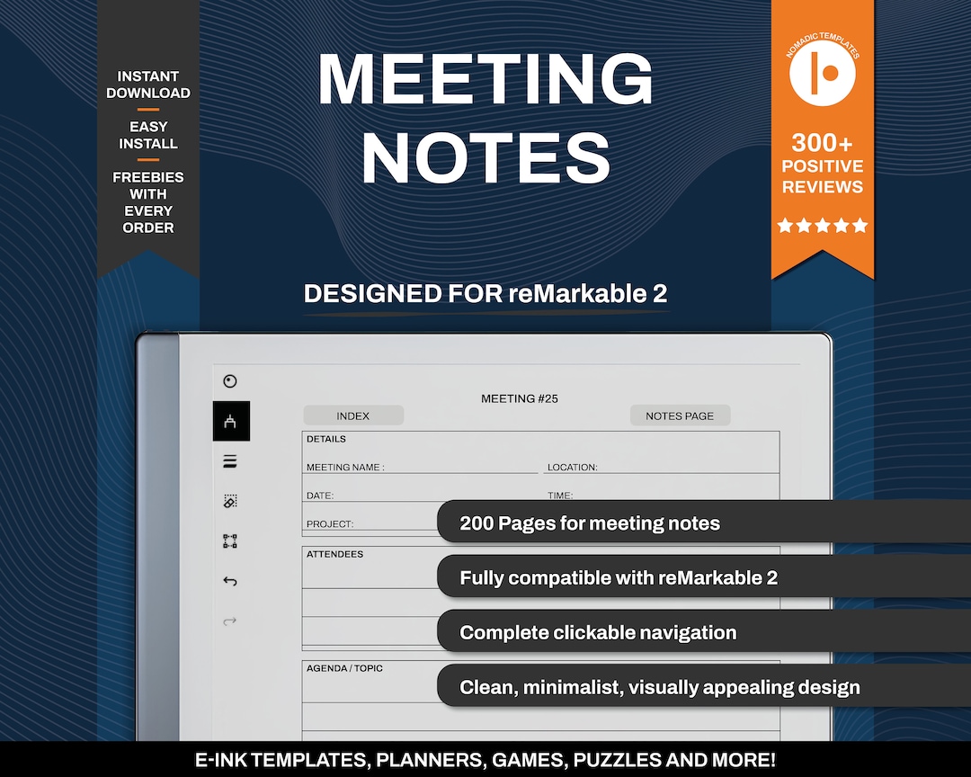 Meeting Notes Journal for Remarkable | Kindle Scribe Template | Meeting ...
