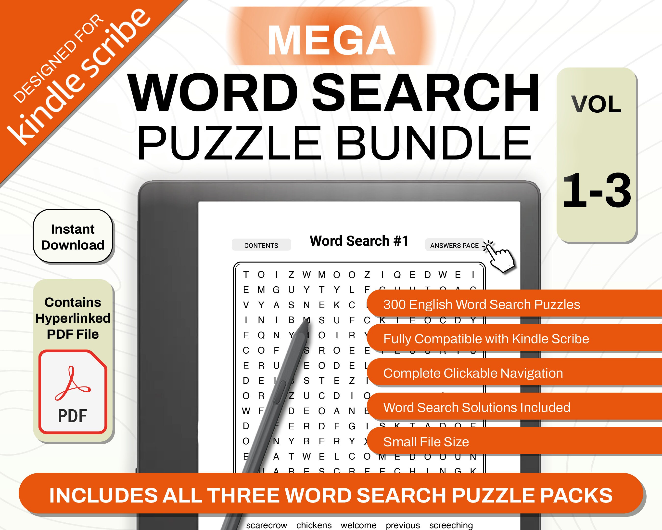 MEGA Kindle Scribe Word Search Bundle Volume 1-3 | Games and Puzzles ...