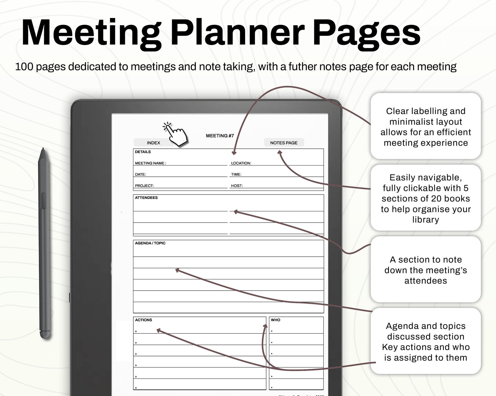 Kindle Scribe Meeting Notes Journal | Kindle Scribe Template | Meeting ...