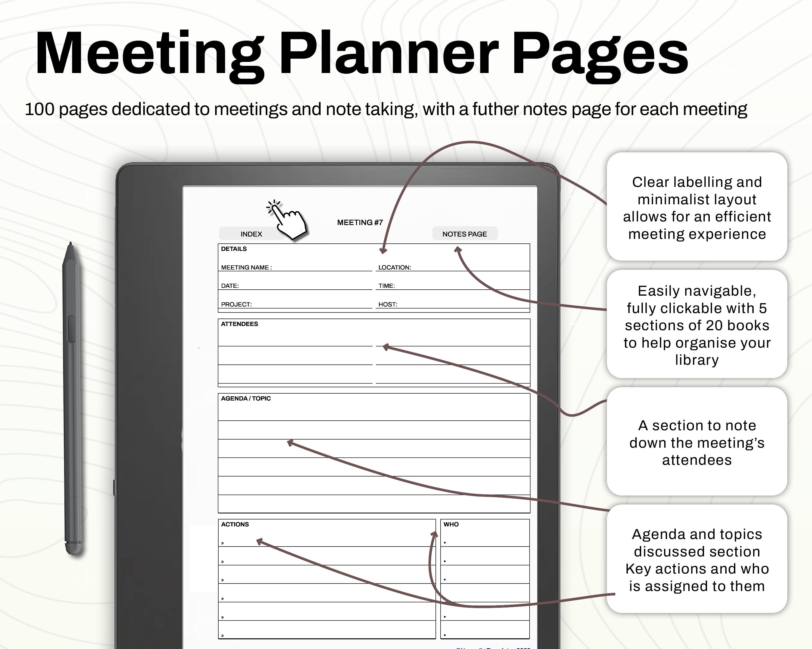 Kindle Scribe Meeting Notes Journal | Kindle Scribe Template | Meeting ...