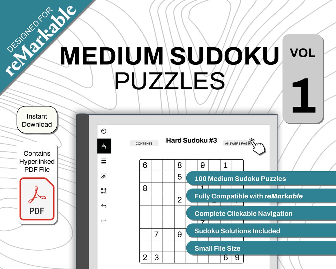 Remarkable Medium Sudoku Volume 1 Games and Puzzles PDF - Etsy