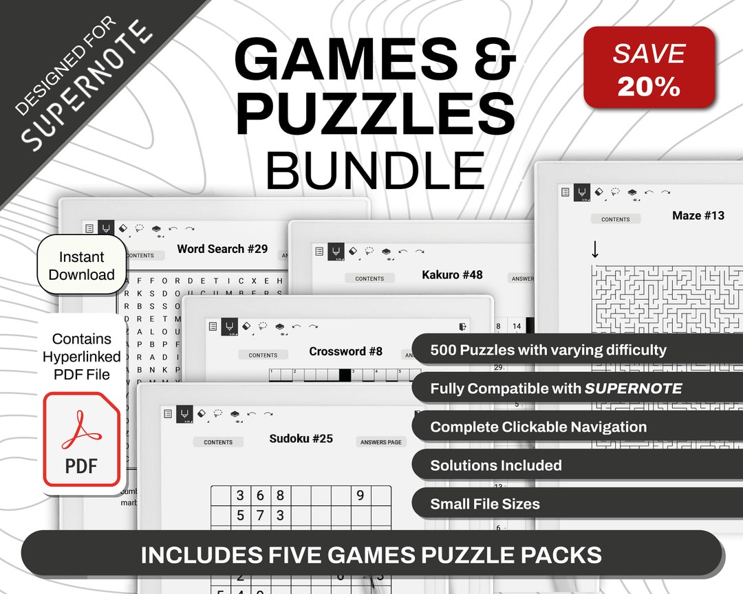 Supernote Games and Puzzle Bundle | Word Search, Sudoku, Mazes ...