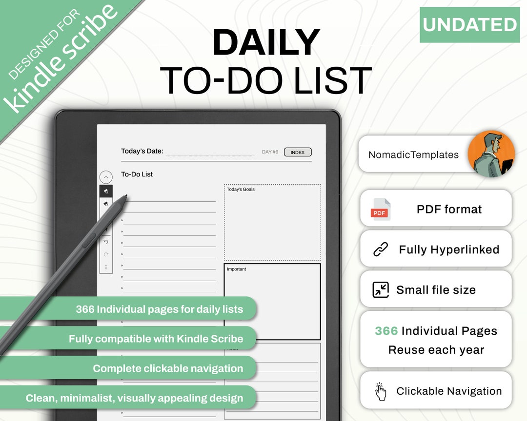 Kindle Scribe Daily To-do List Organizer Planner | 1 Year | 365 Days ...