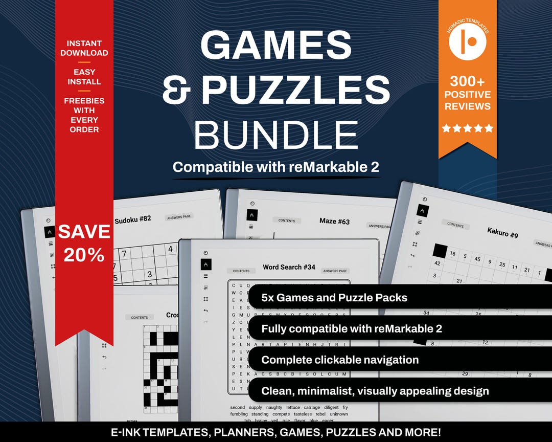 Games and Puzzle Bundle for Remarkable | Word Search, Sudoku, Mazes ...