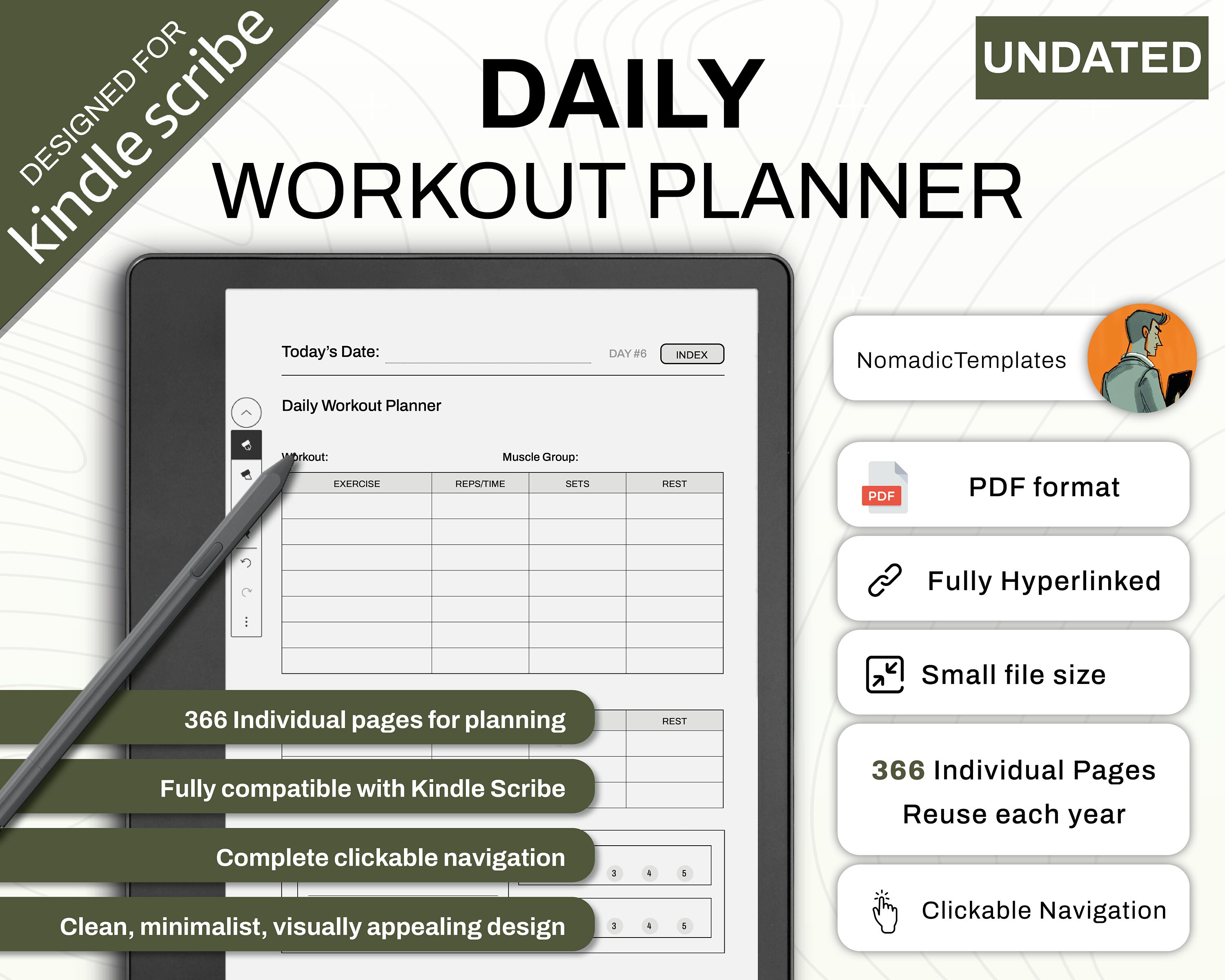 Kindle Scribe Daily Workout Planner and Gym Session Organizer | 1 Year ...