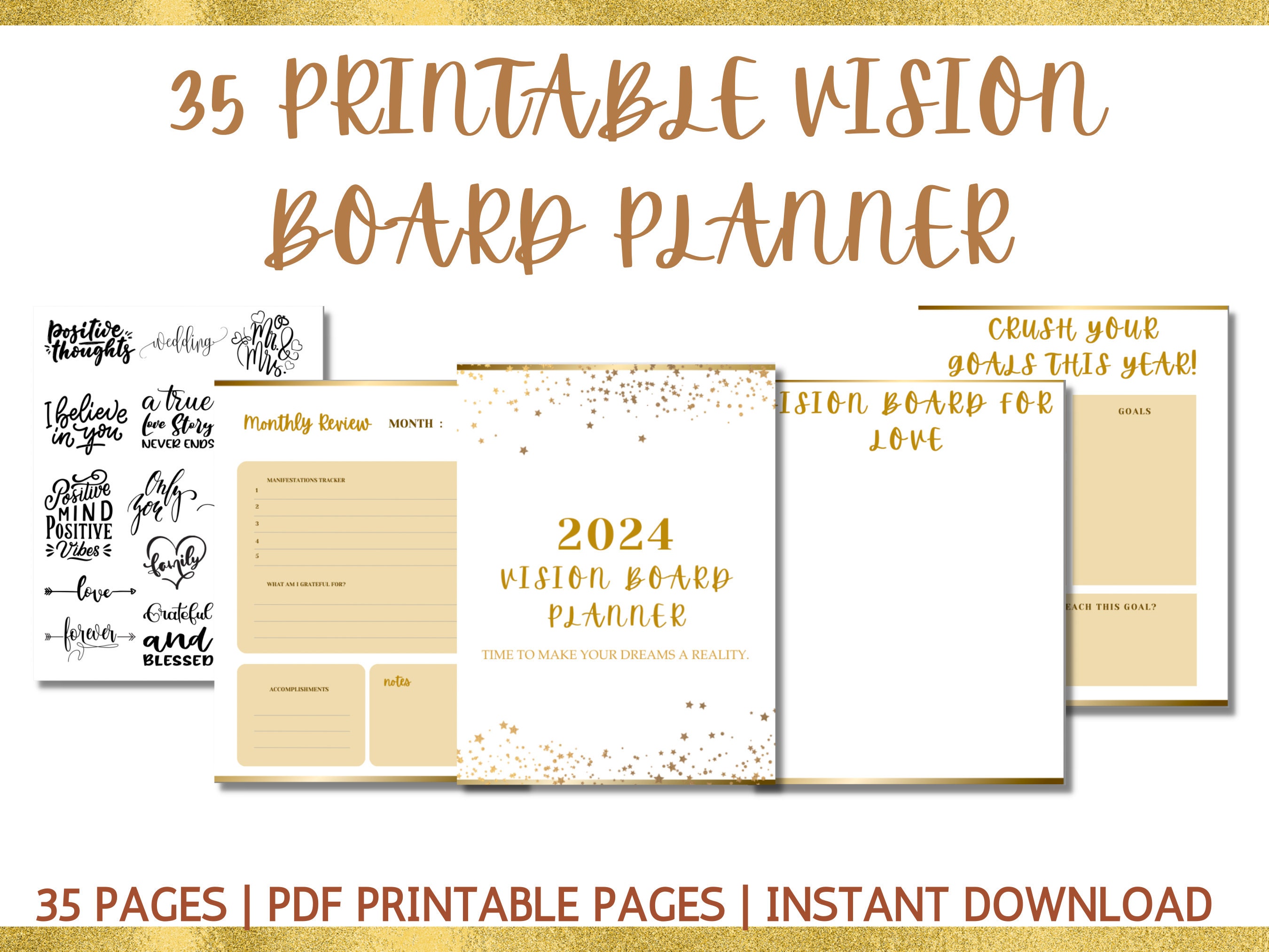 Printable Digital Vision Board for 2024, Vision Board Template, Vision ...