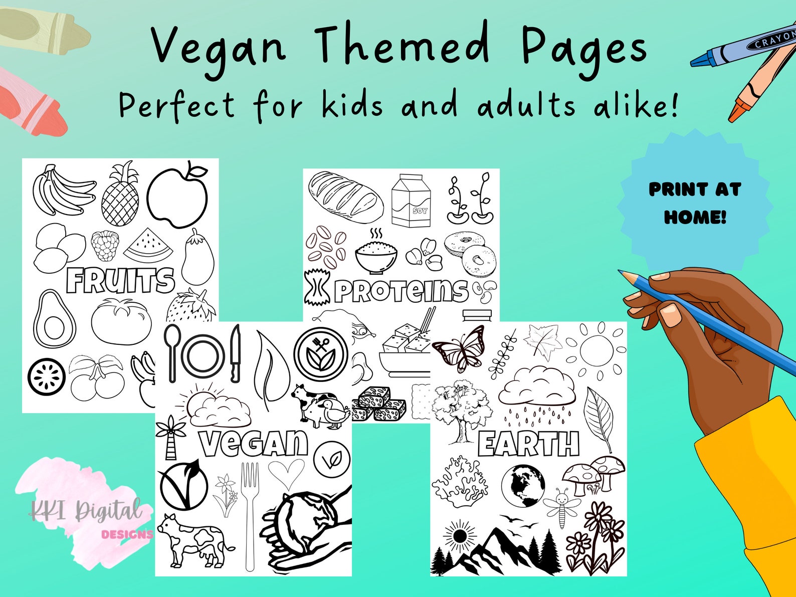 Vegan Coloring Pages, Printable Coloring Pages, Plant-based Coloring ...