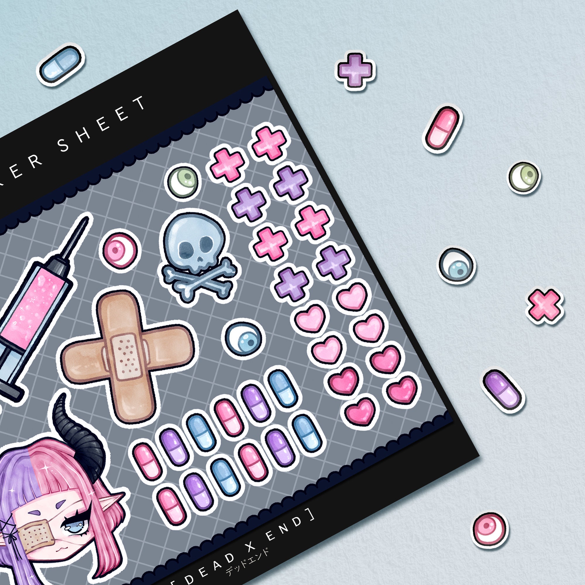 Vinyl Waterproof Anime Sickly Chibi Sticker Sheet | Yami Kawaii Demon ...