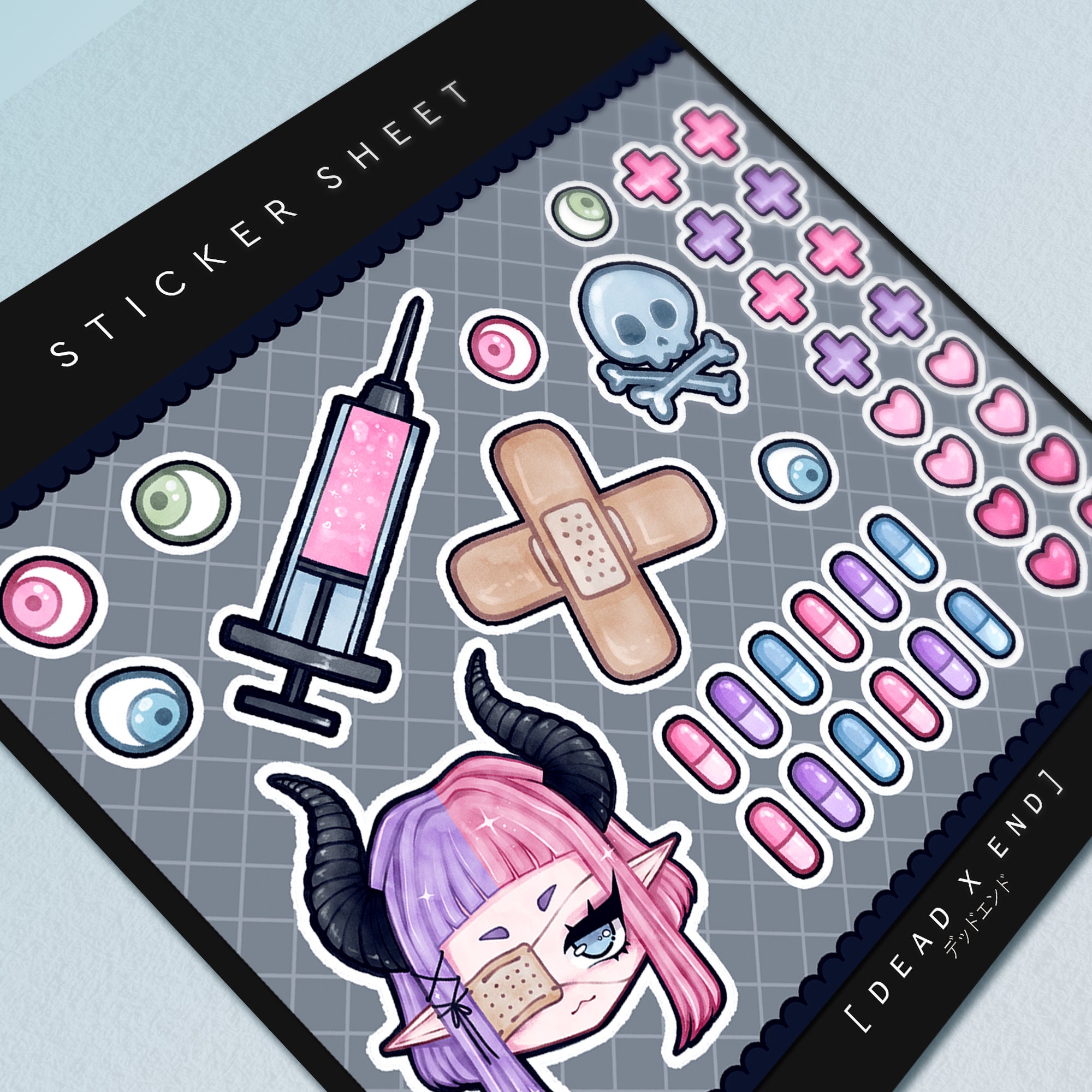 Vinyl Waterproof Anime Sickly Chibi Sticker Sheet | Yami Kawaii Demon ...