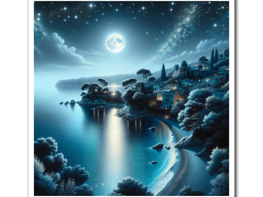 Riviera Moon Magnets, French Coastal Scene Magnet, Night Sky Fridge ...