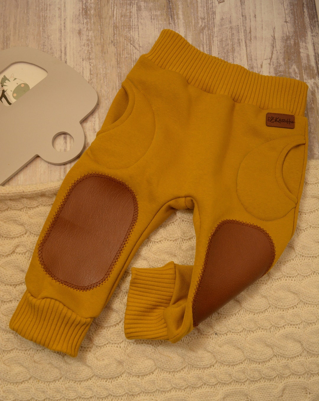 Cute Baby Pants, Crawling Pants With Knee Patch, Mustard, Yellow, Made ...