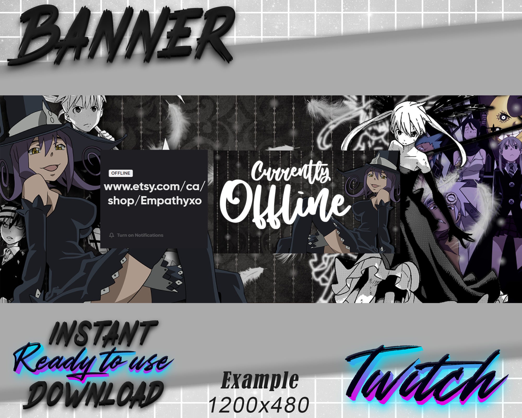 Anime Twitch Banner Blair Maka | Black Grey White - Etsy