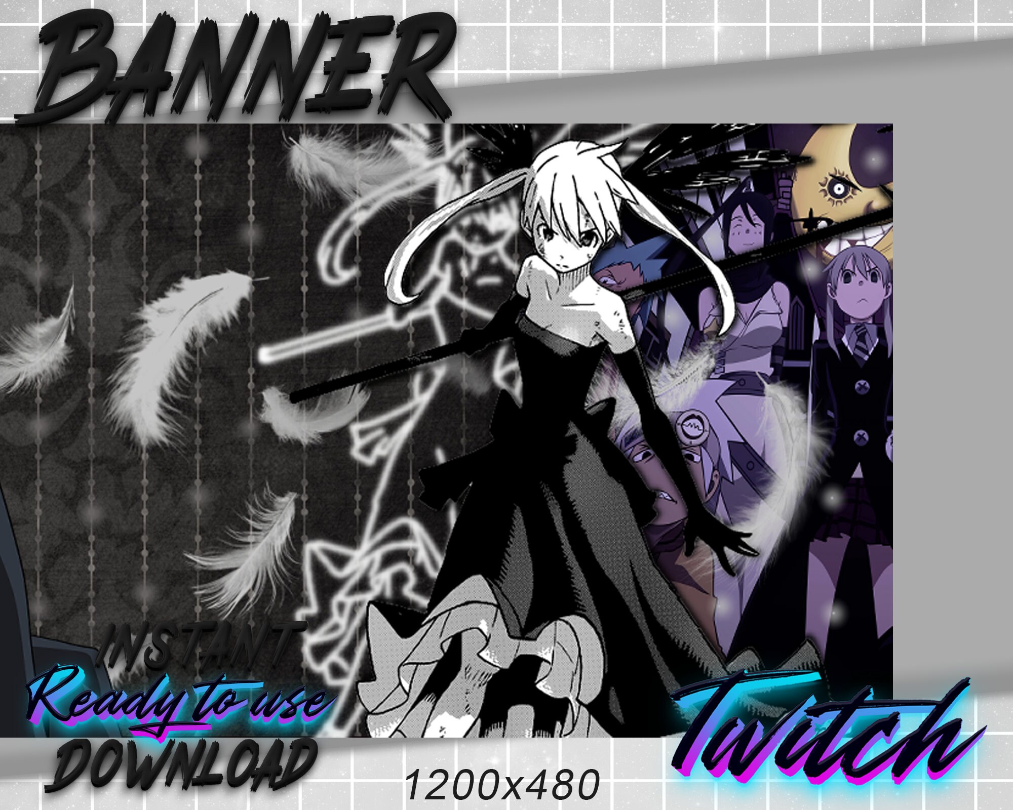 Anime Twitch Banner Blair Maka | Black Grey White - Etsy