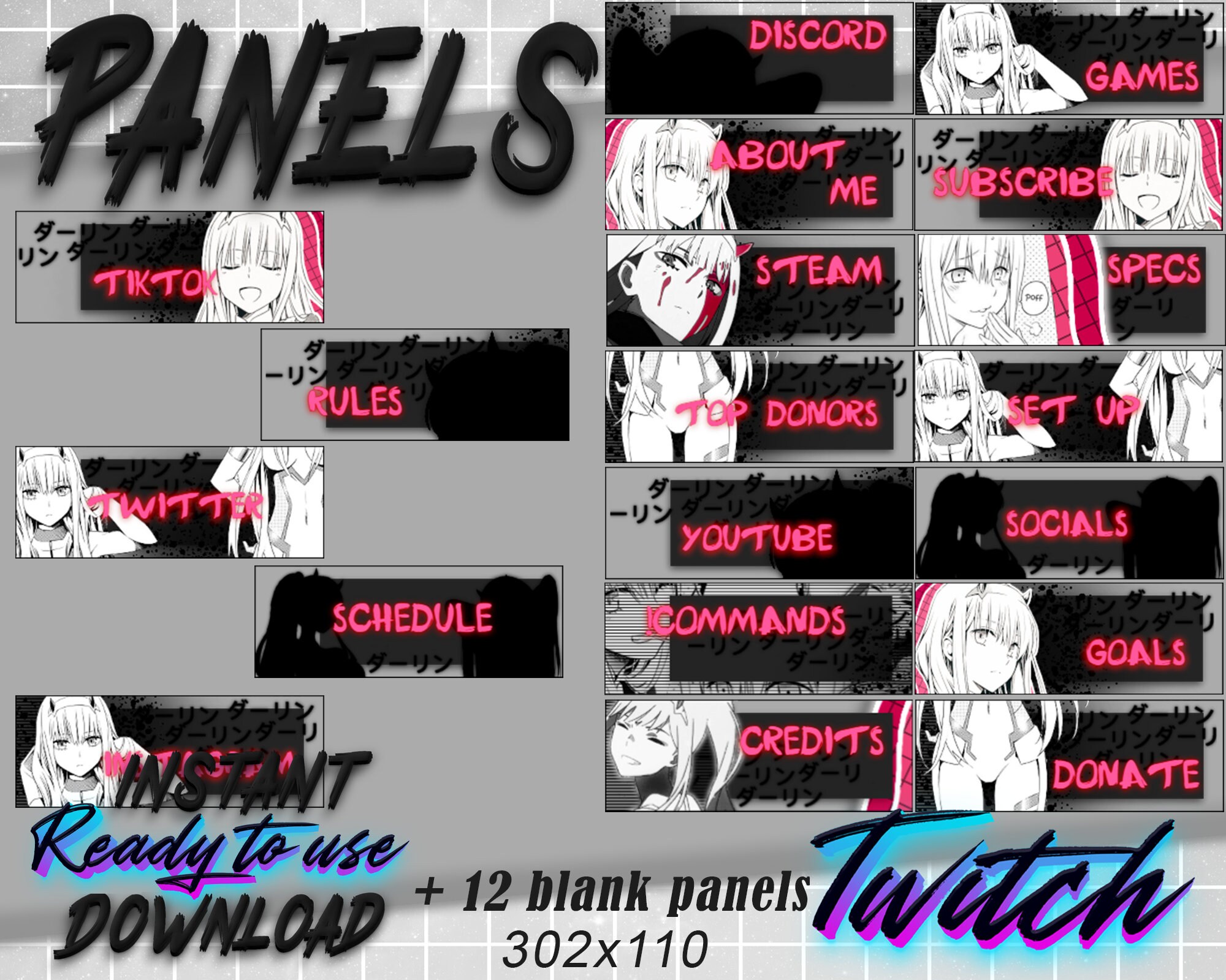 Anime Twitch Horn Girl Profile BUNDLE Pink Red Black White Offline ...