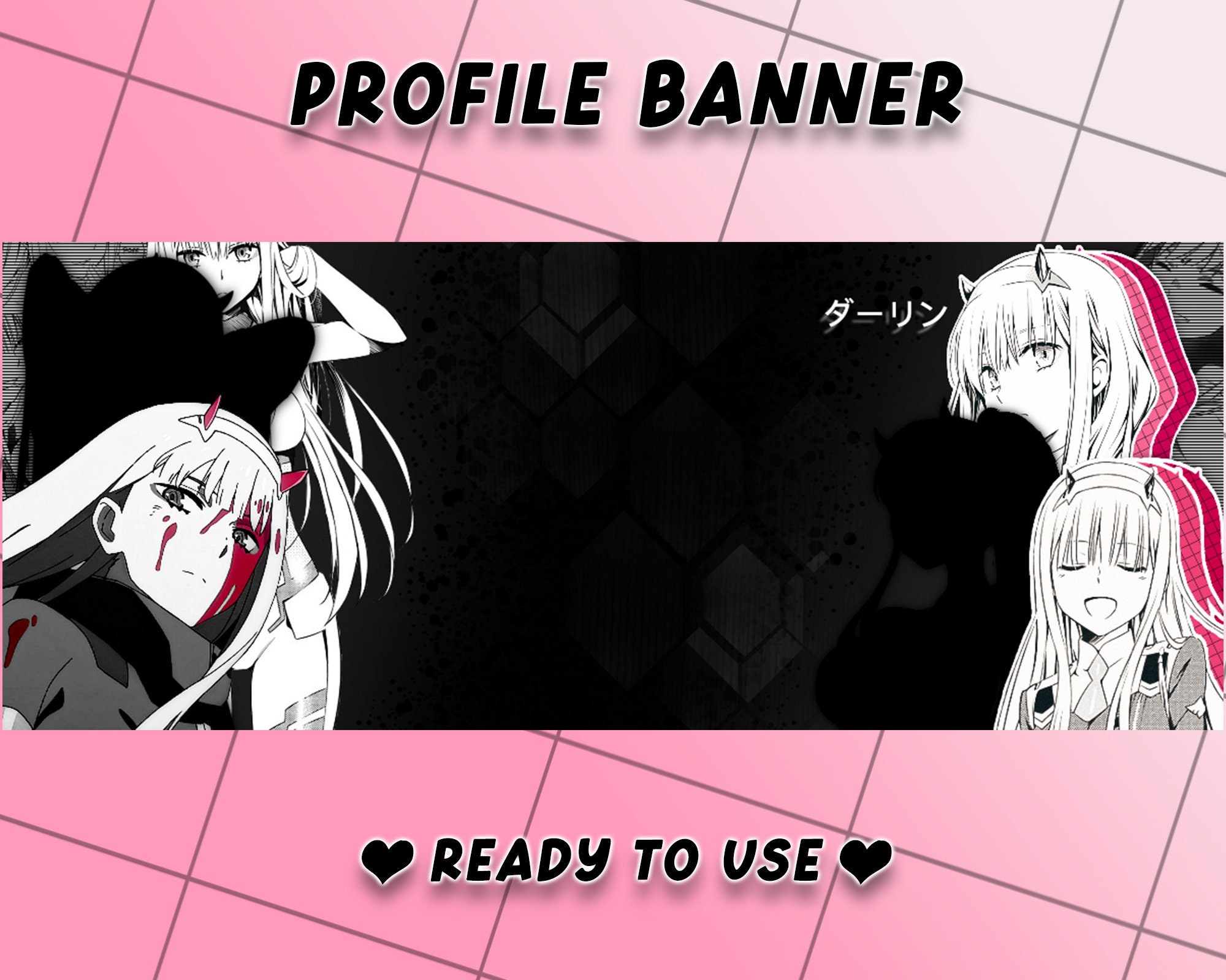 Dark Anime Horn Girl Twitch Banner Pink Red Black White - Etsy