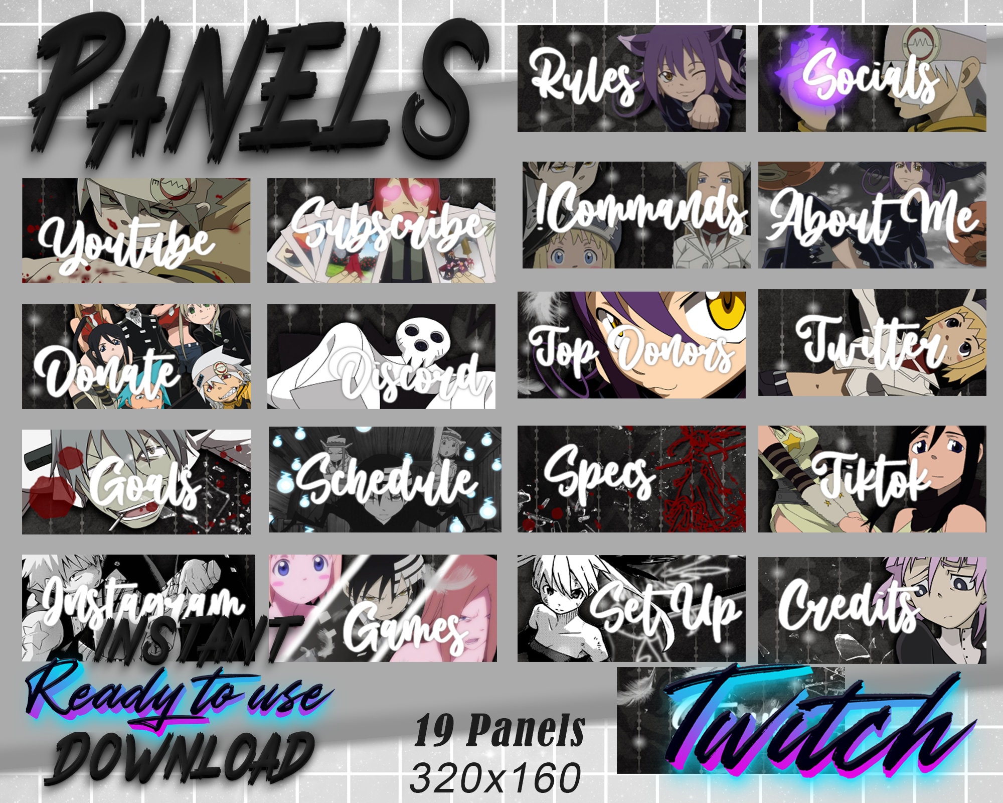 Anime Twitch Panels Blair Maka Soul 19 Panels + 19 Panel Templates - Etsy