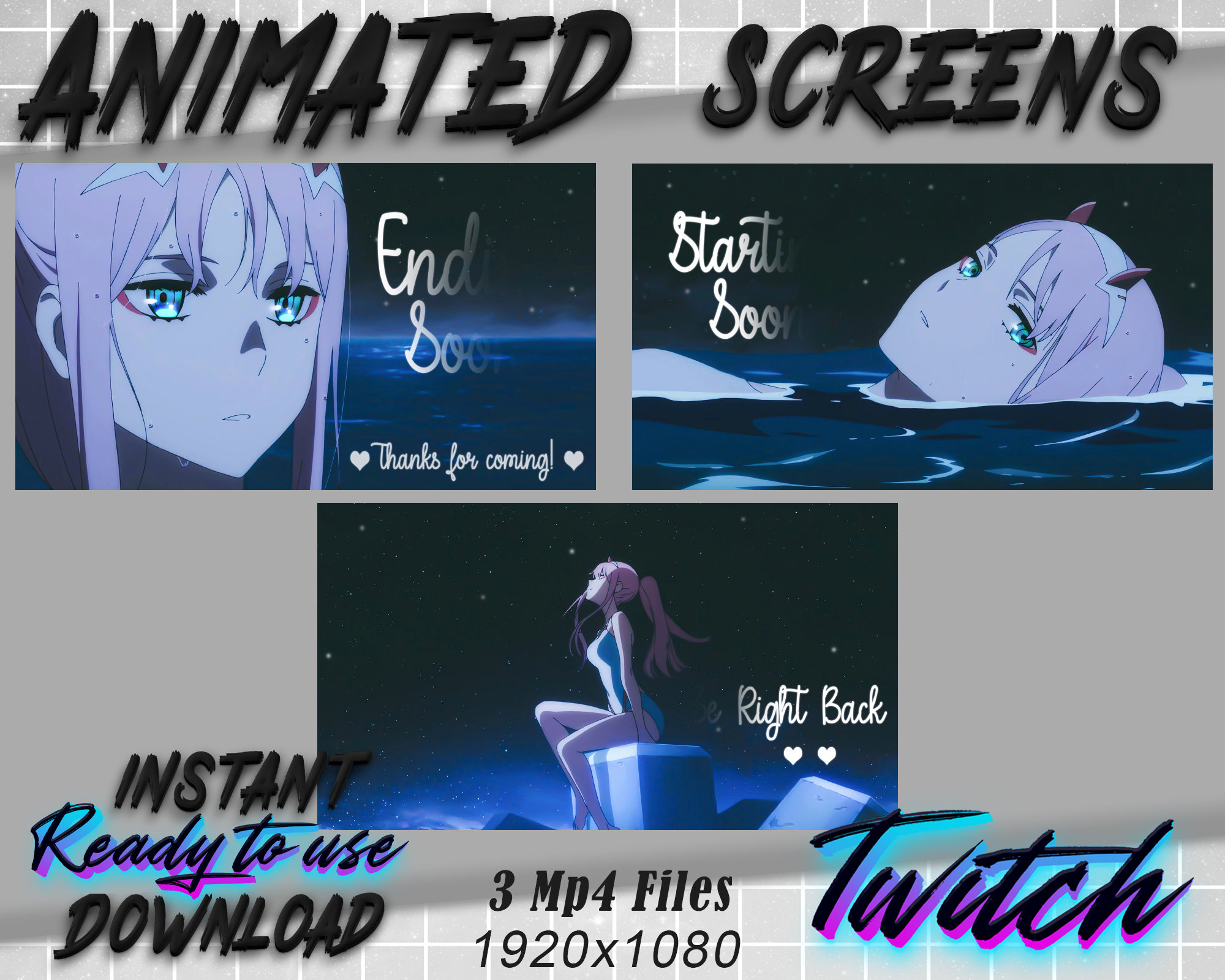 3 Animated Anime Horn Girl Screens Simple Be Right Back, Starting Soon ...