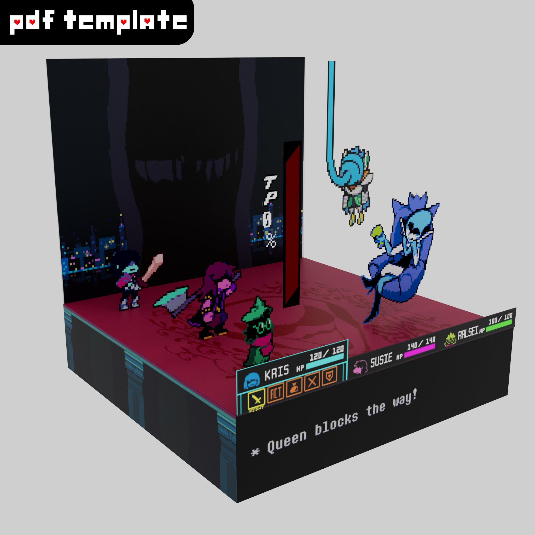 Deltarune Queen Fight Cube Diorama [PDF Template] - Etsy