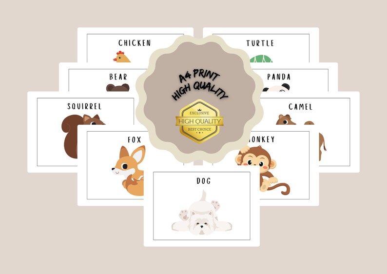 25 Animal Flashcards/ Flashcards Animal ENGLISH Learning/ Kindergarden ...