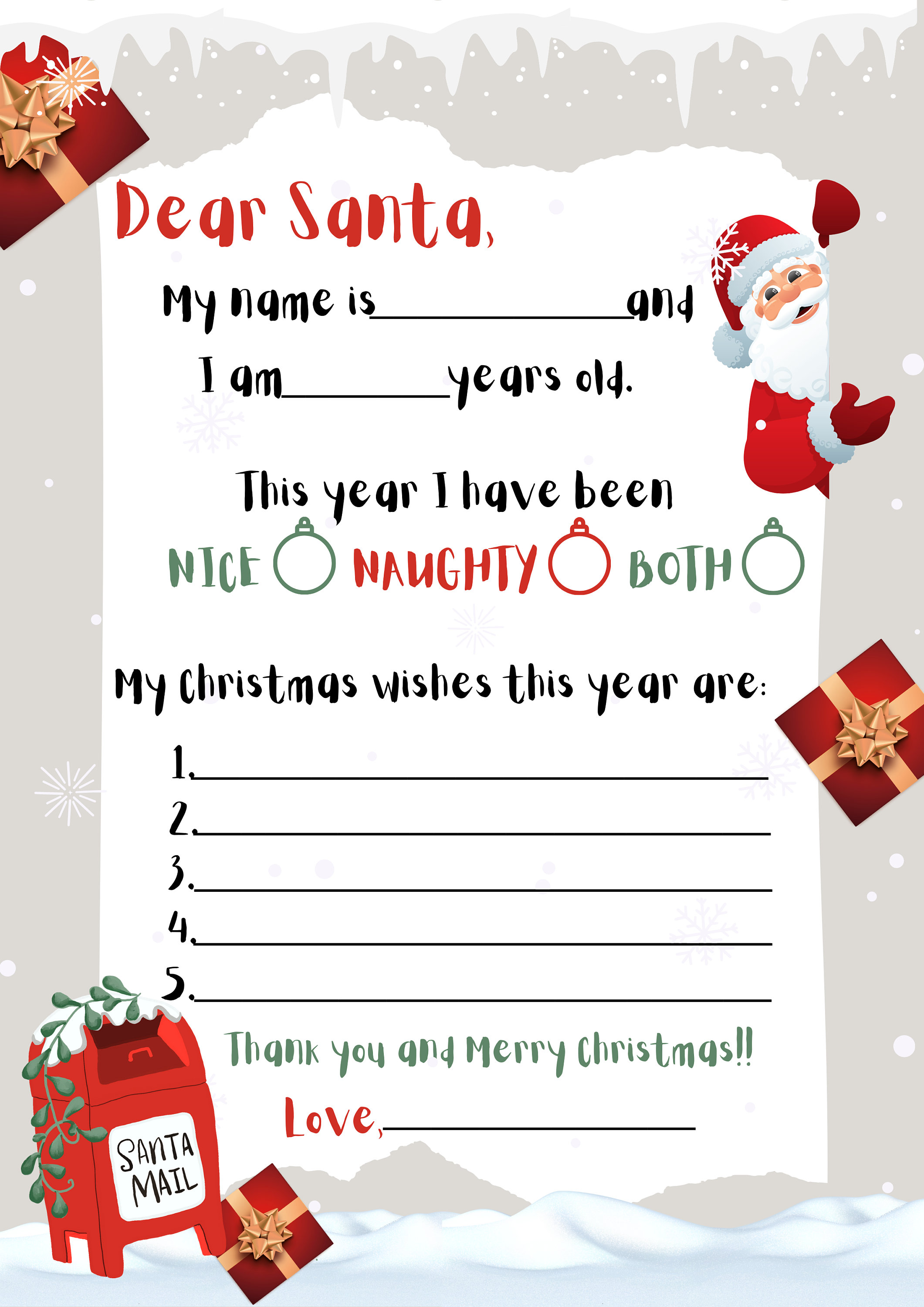 Carta imprimible a Santa, Carta a Santa para niños, Navidad imprimible ...
