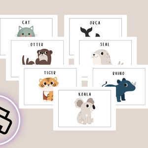 25 Animal Flashcards/ Flashcards Animal ENGLISH Learning/ Kindergarden ...
