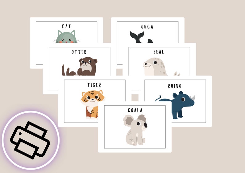 25 Animal Flashcards/ Flashcards Animal ENGLISH Learning/ - Etsy