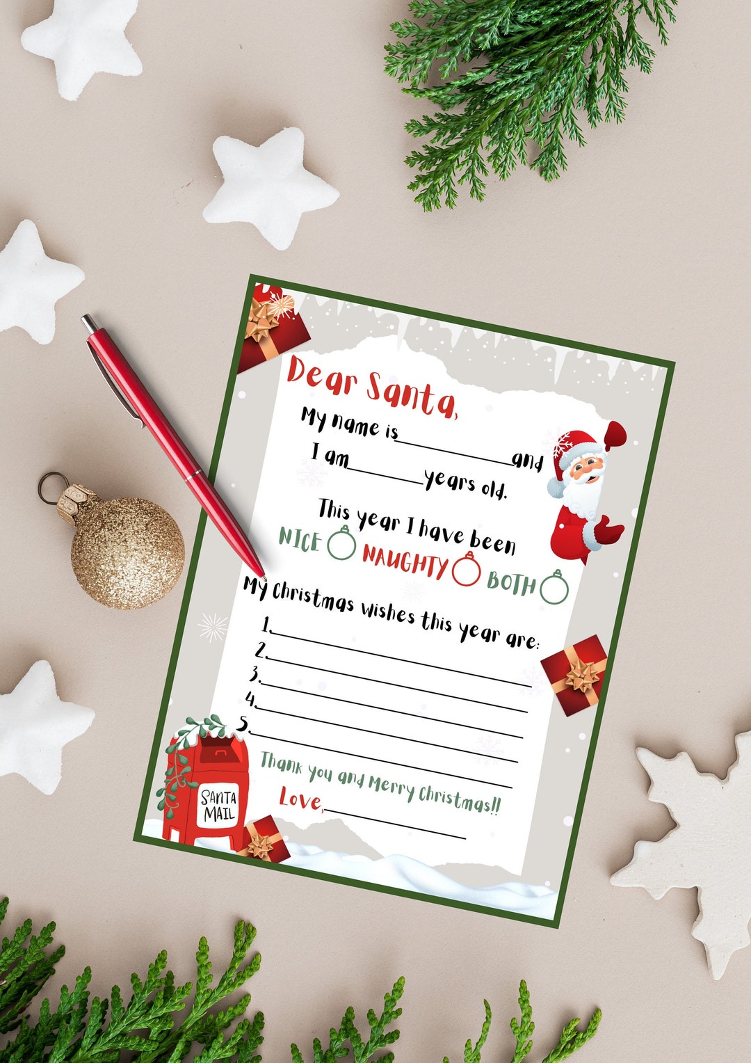 Carta imprimible a Santa, Carta a Santa para niños, Navidad imprimible ...