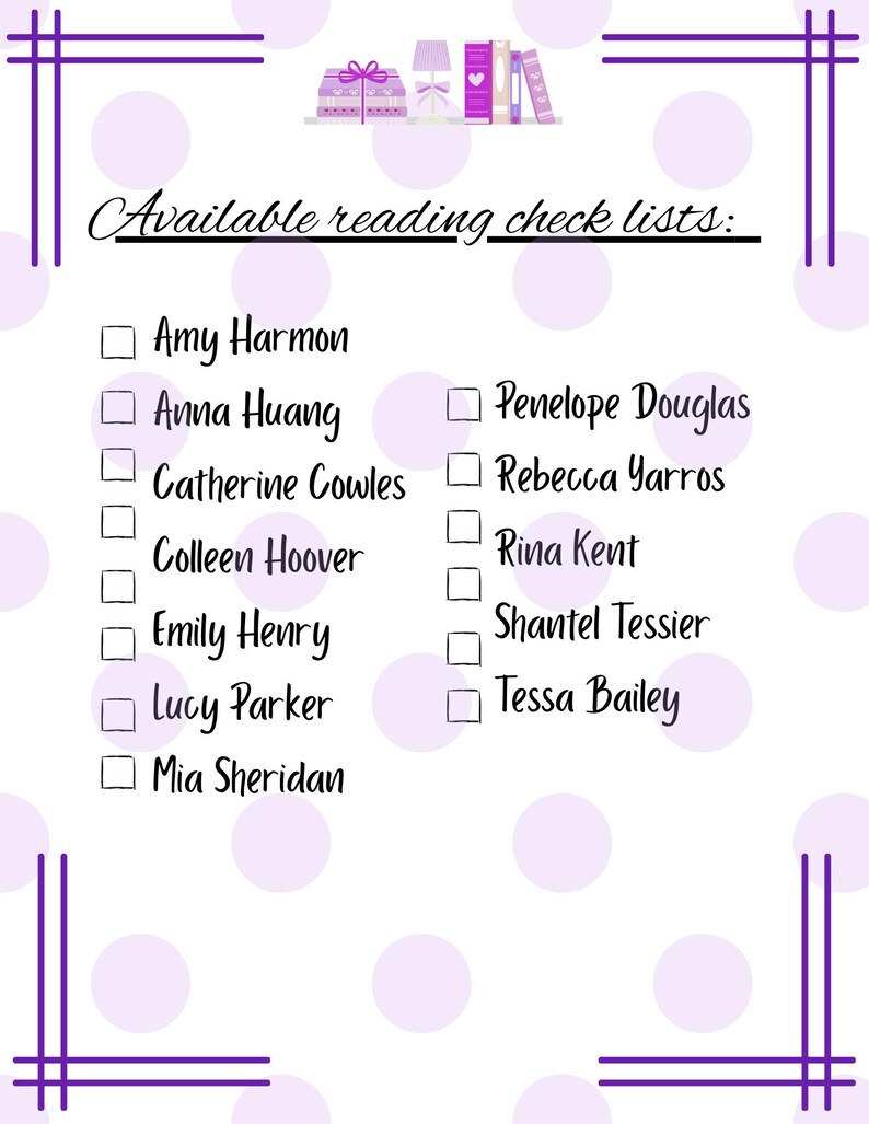 Amy Harmon Reading Checklist | Romance Book Tracker (digital Download ...