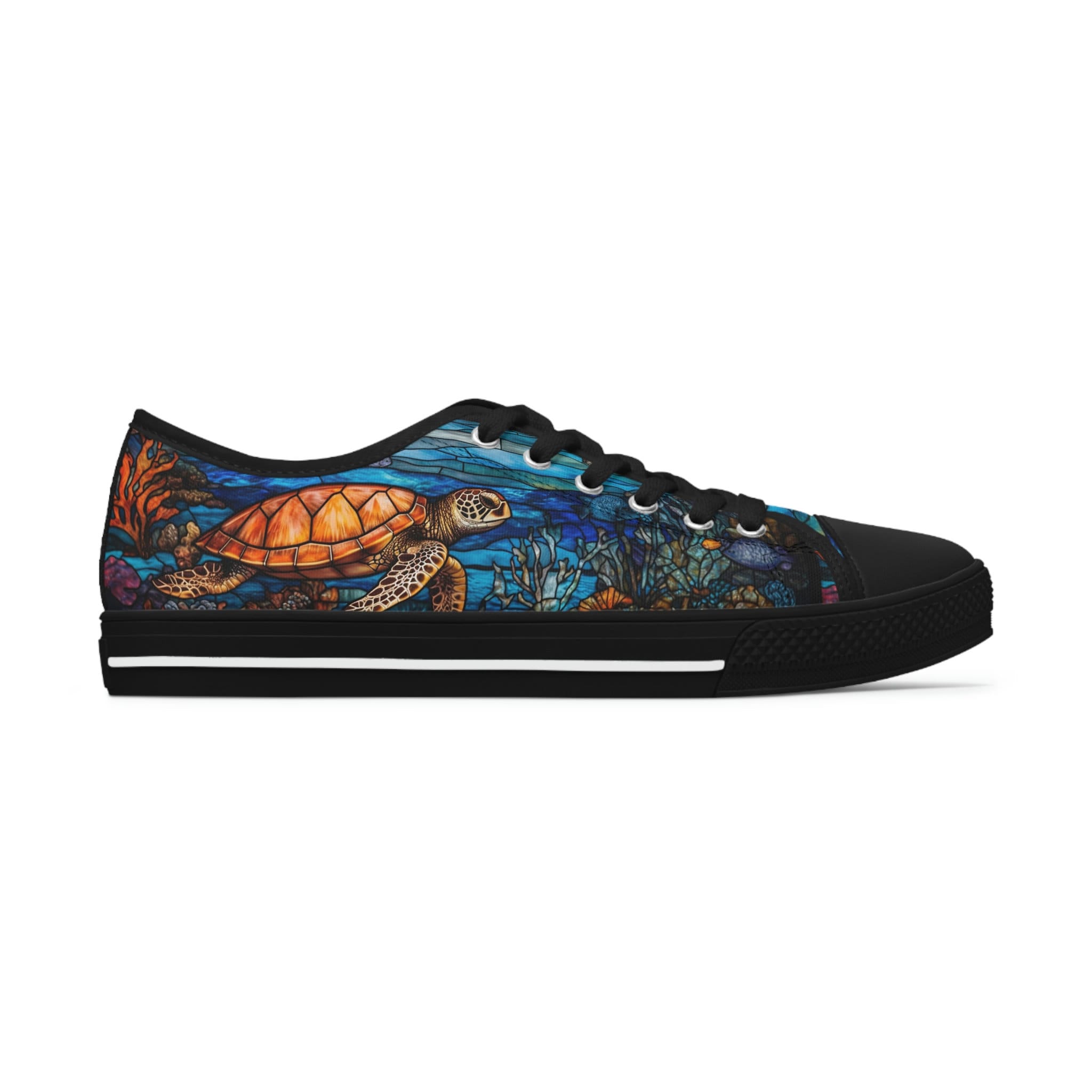 Sea Turtle Women's Sneakers Tortuga Art, Stained Glass Festival Shoes ...