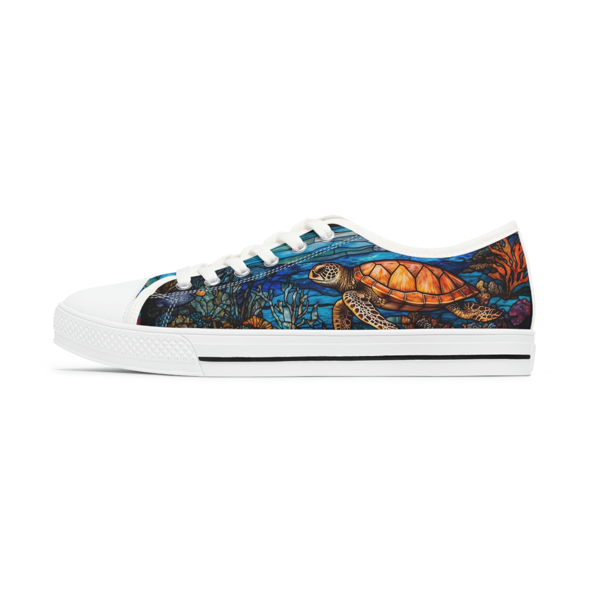 Sea Turtle Women's Sneakers Tortuga Art, Stained Glass Festival Shoes ...