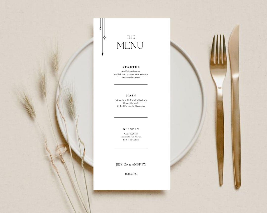 Modern Editable Wedding Menu Template Simple & Elegant Dinner Menu for ...