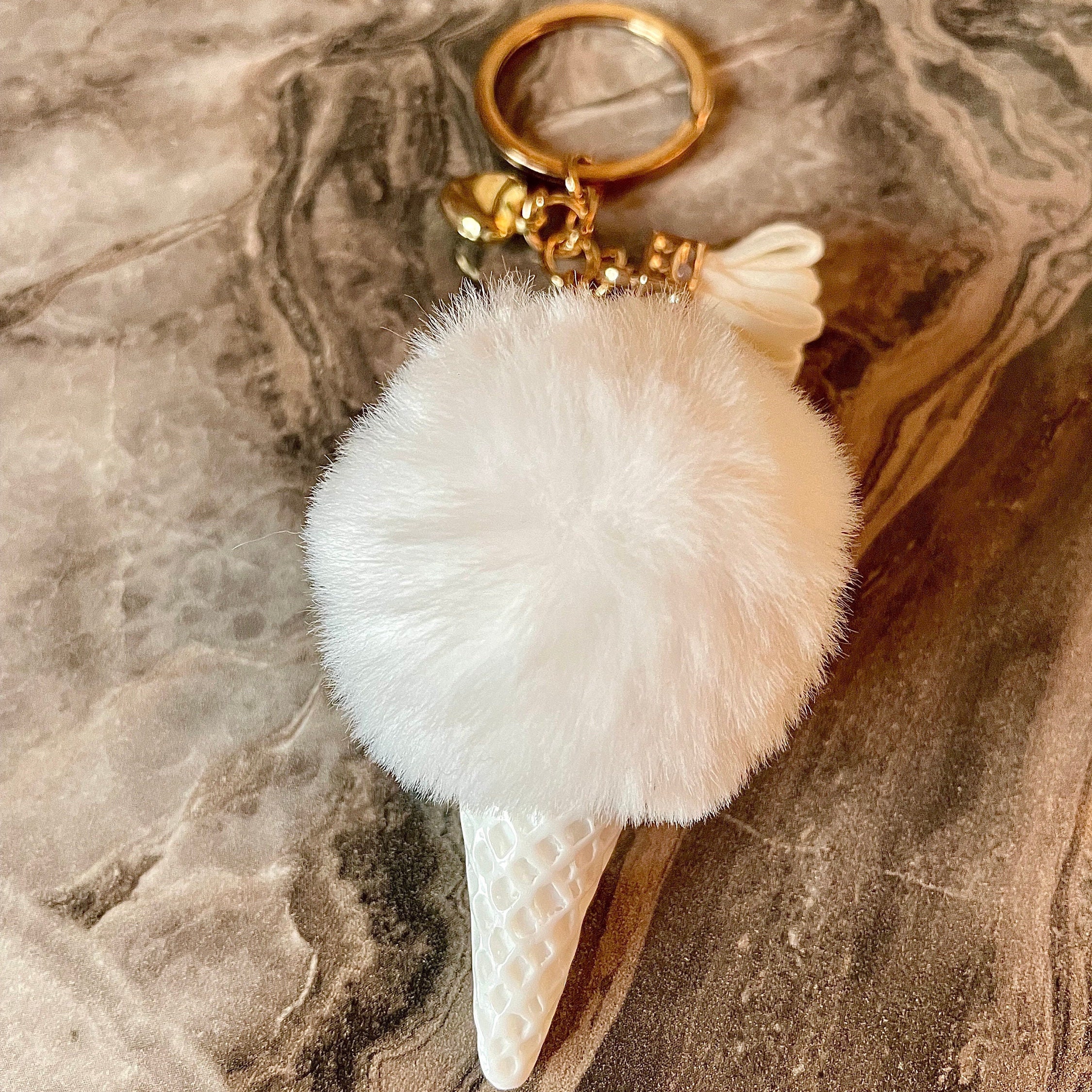 Ice Cream Cone Chain, White Keychain, White, Ice Cream Keychain, Gift ...