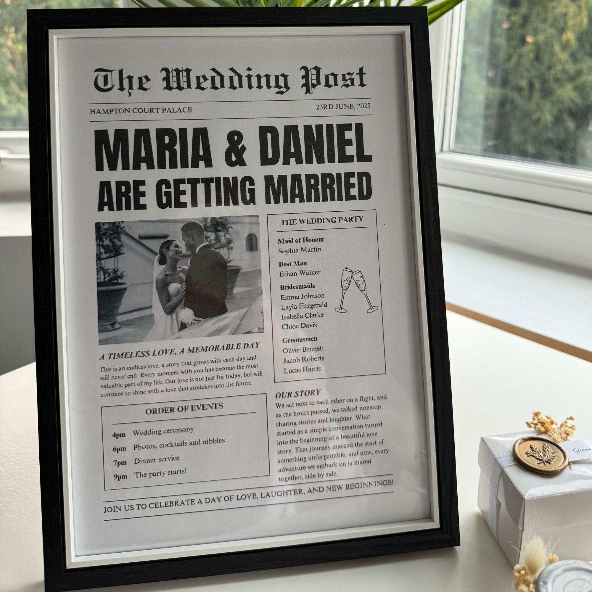 Modern Wedding Newspaper With Photo Frame Elegant A4 Wedding Keepsake ...