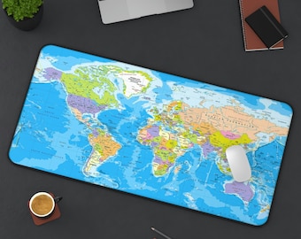 Black-white World Map Desk Mat World Map Desk Pad World Map - Etsy