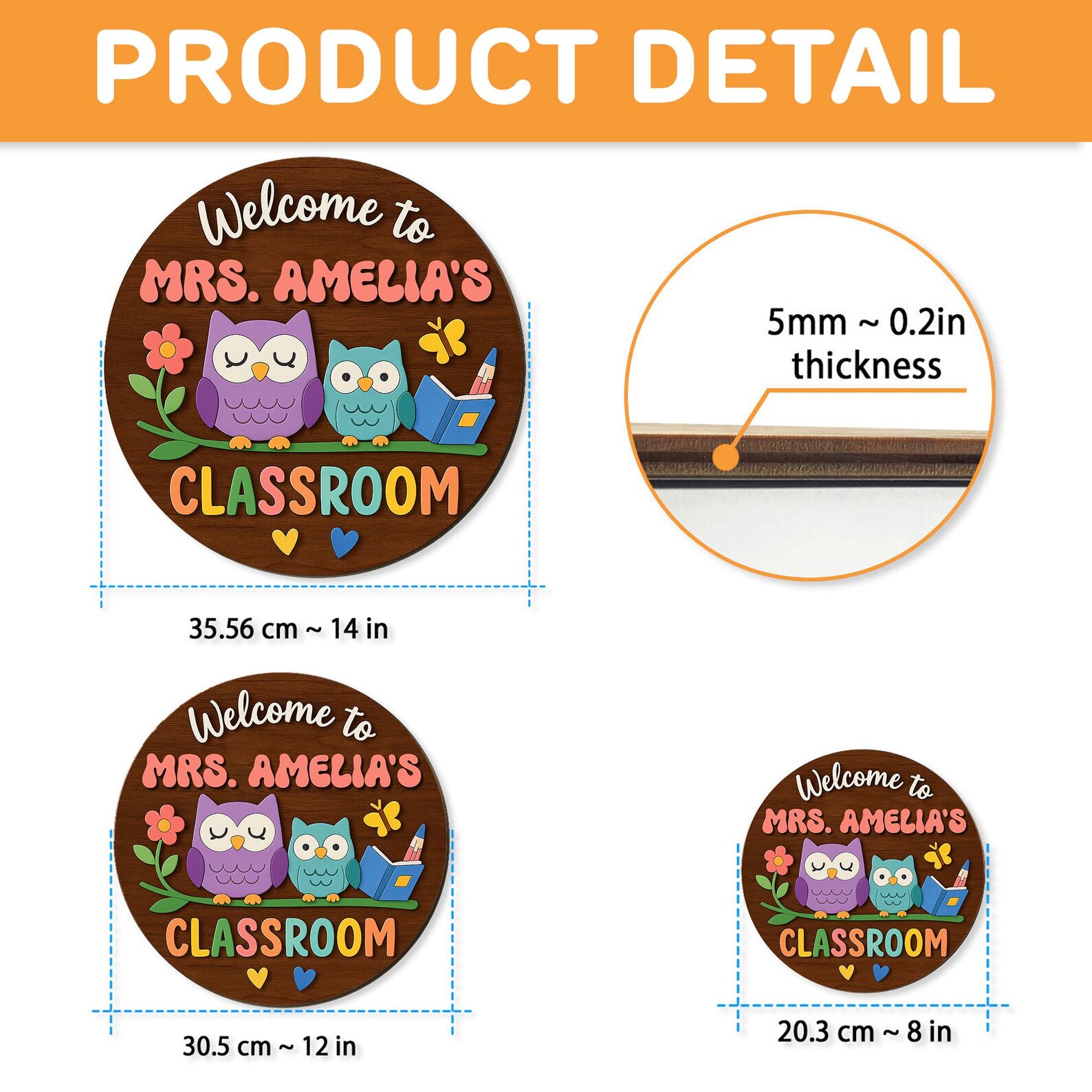 Personalized 3D Owl Teacher Name Door Sign, Custom Teacher Door Hanger ...