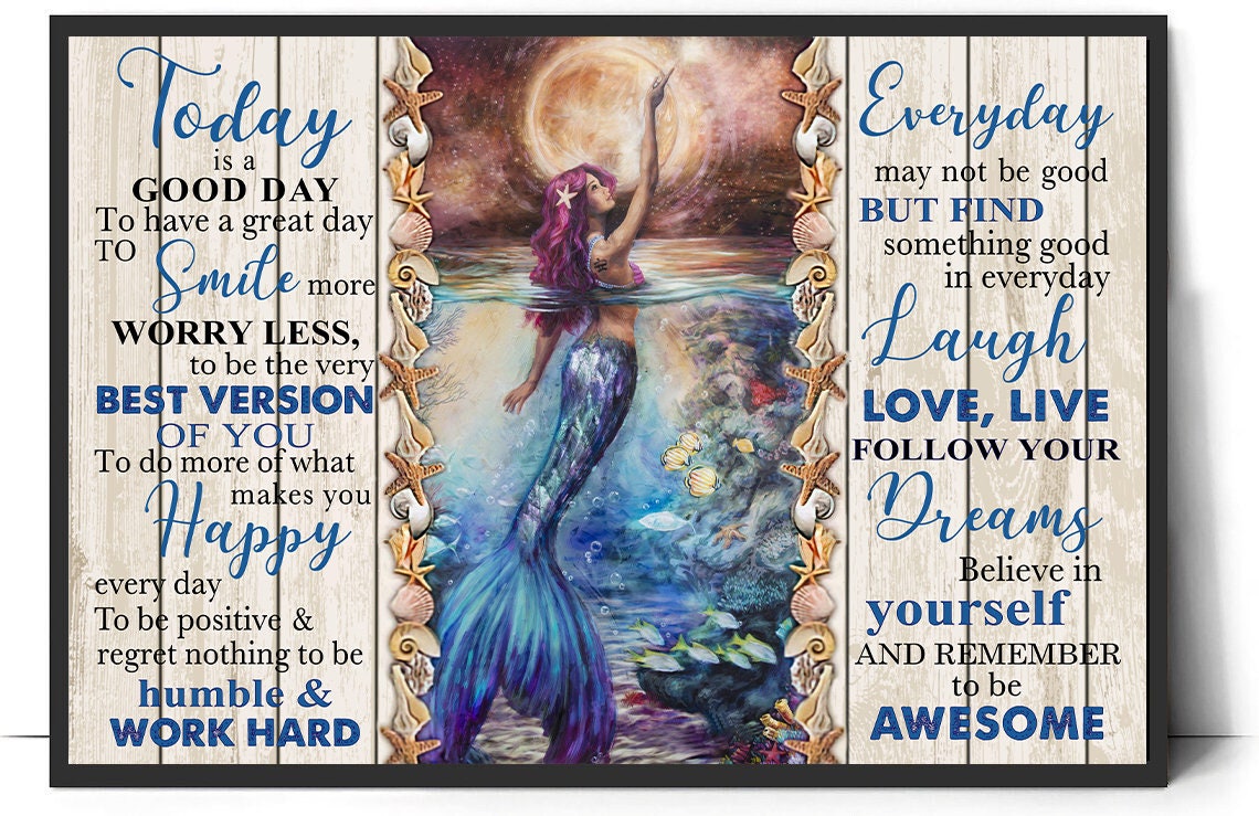 Marine Goddess Mermaid Poseidon Poster Painting Wall Art Living Room ...