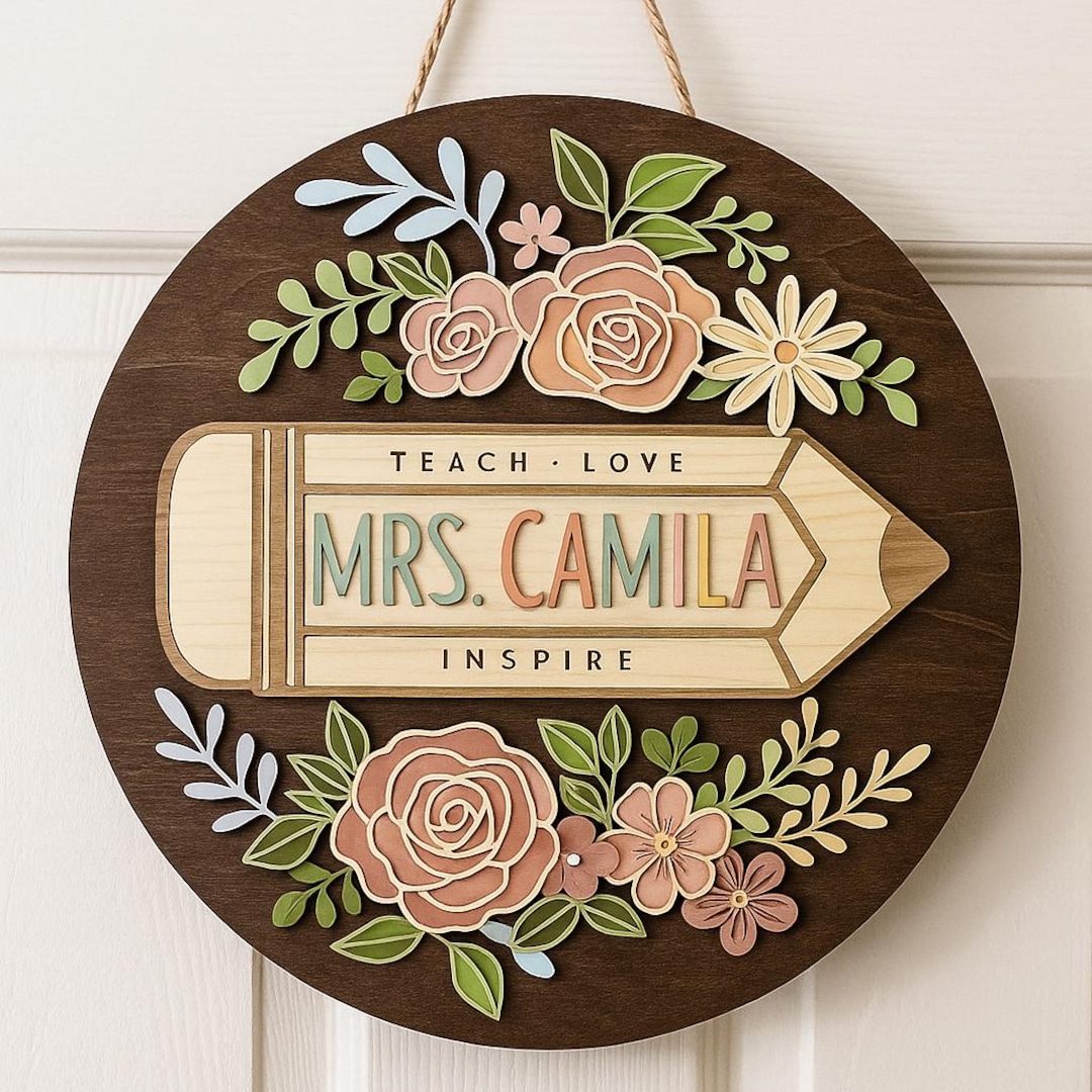 Custom Name Teacher Door Sign, Personalized 3D Teacher Door Hanger ...