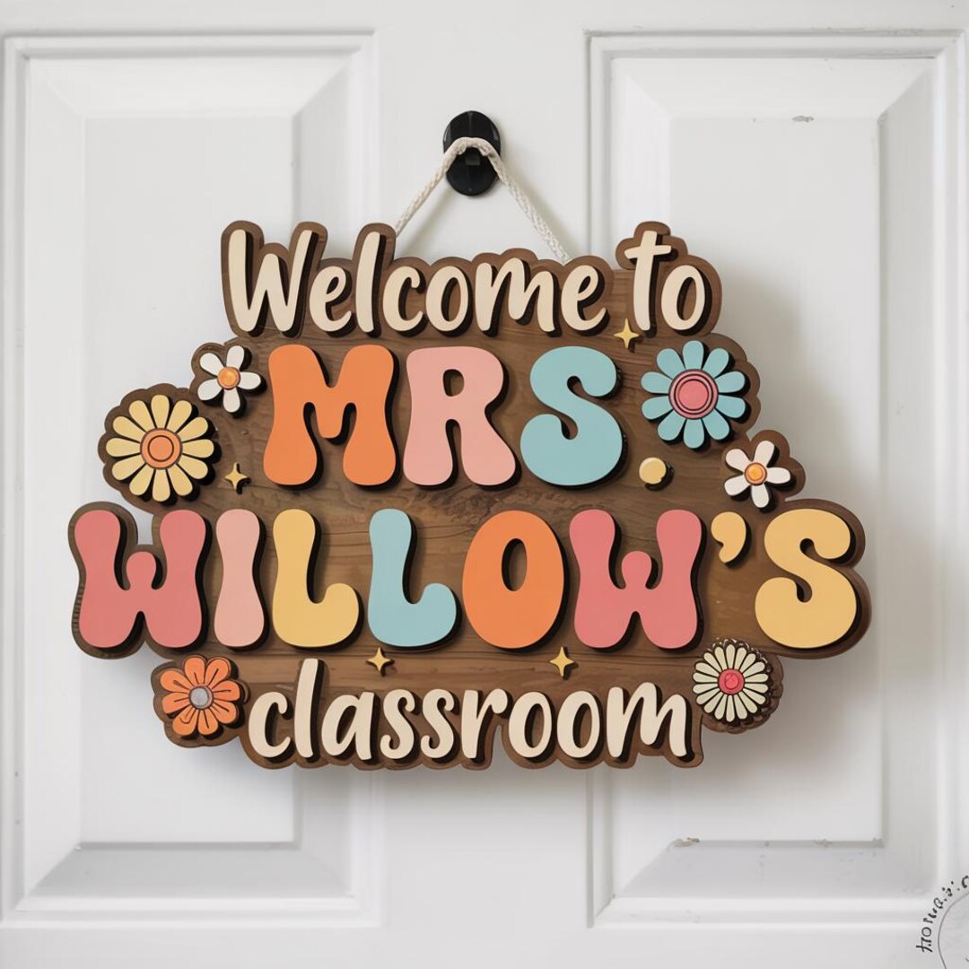 Custom Name Teacher Door Sign, Personalized 3D Teacher Door Hanger ...