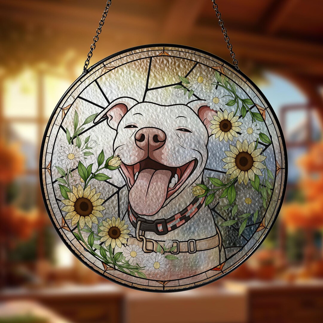 Custom Pet Portrait Stained Glass Suncatcher, Pet Memorial Gift Custom ...