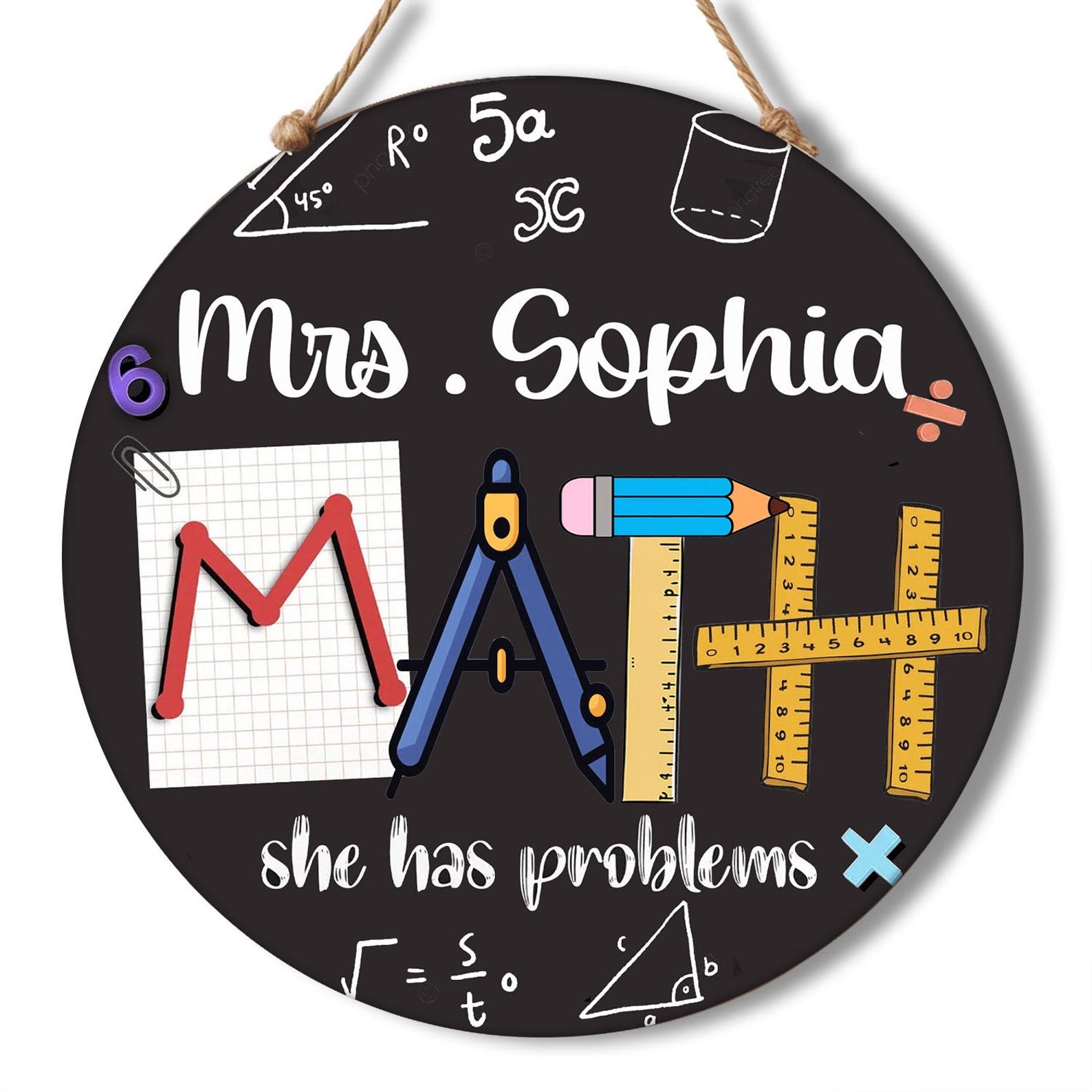 Custom Math Teacher Door Sign, Personalized Classroom Door Hanger, Back ...