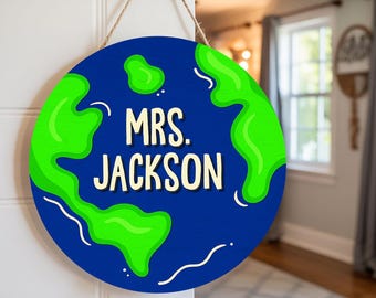 Personalized Teacher Gift Door Sign, Geography Classroom Welcome Sign ...