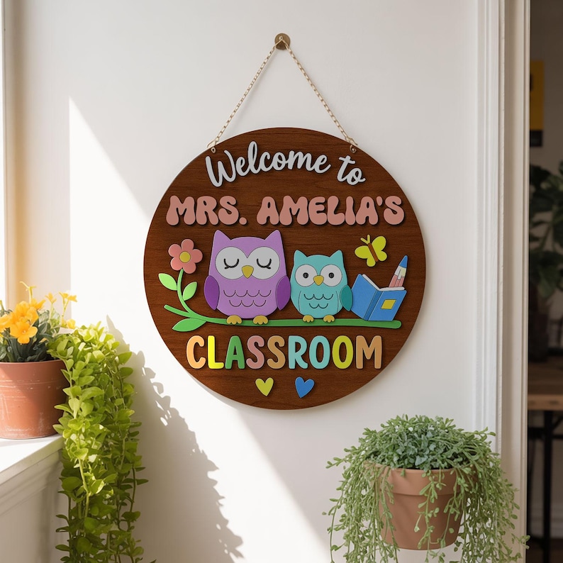Personalized 3D Owl Teacher Name Door Sign, Custom Teacher Door Hanger ...