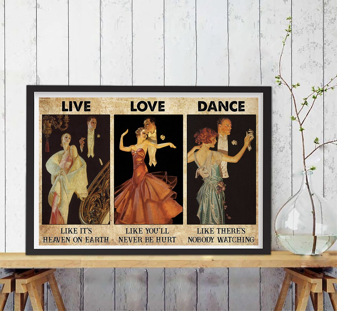 Live Love Dance Poster Ballroom Romantic Couple Dancing Together Retro ...