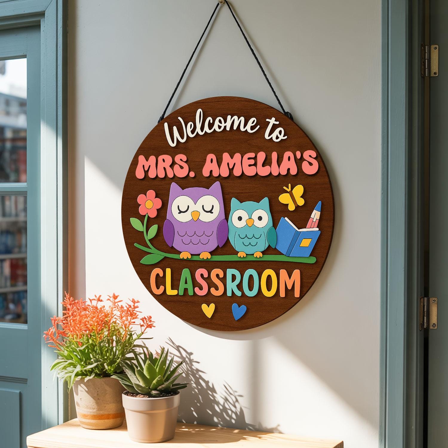 Personalized 3D Owl Teacher Name Door Sign, Custom Teacher Door Hanger ...