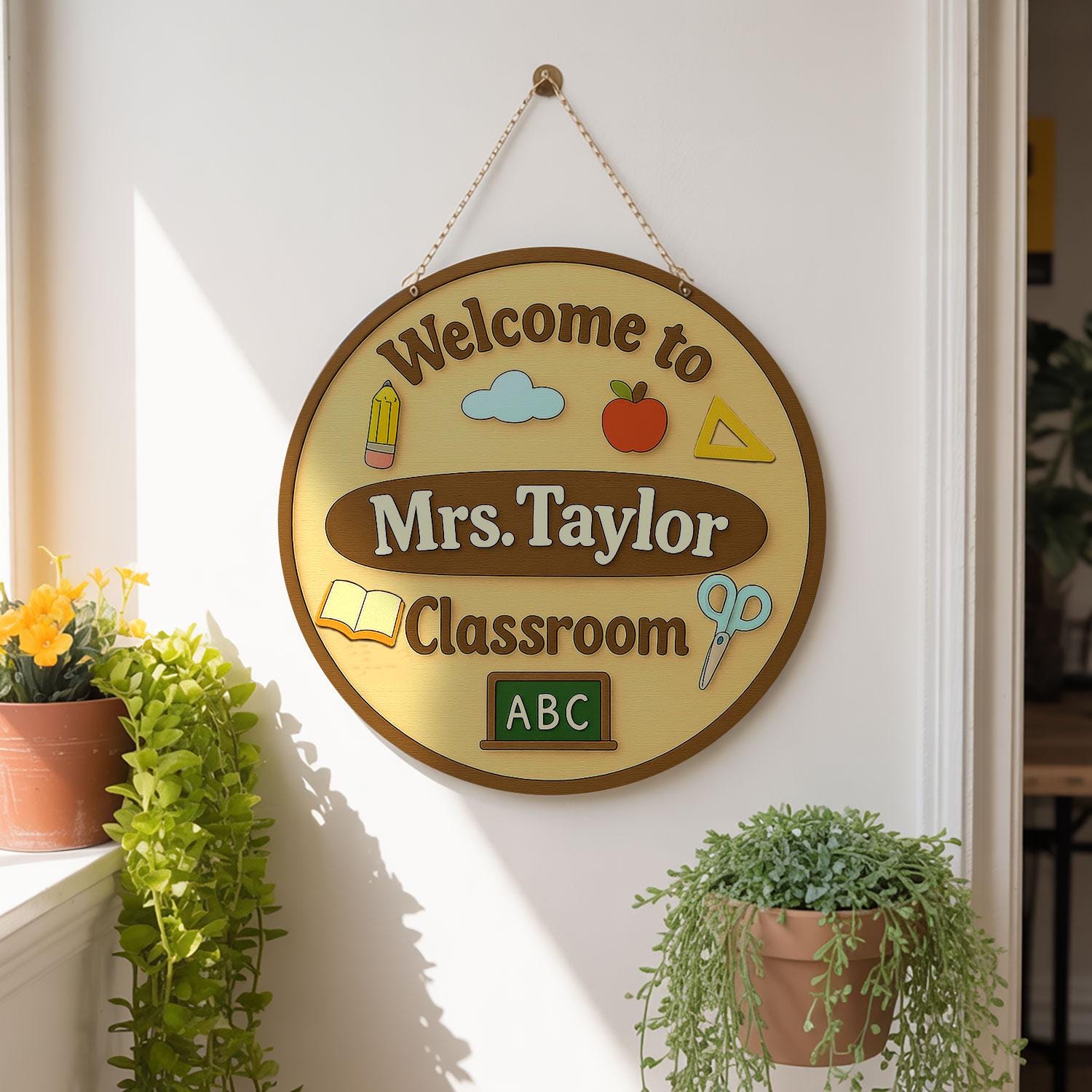 Custom Round Teacher Door Sign, Personalized 3D Welcome to Classroom ...