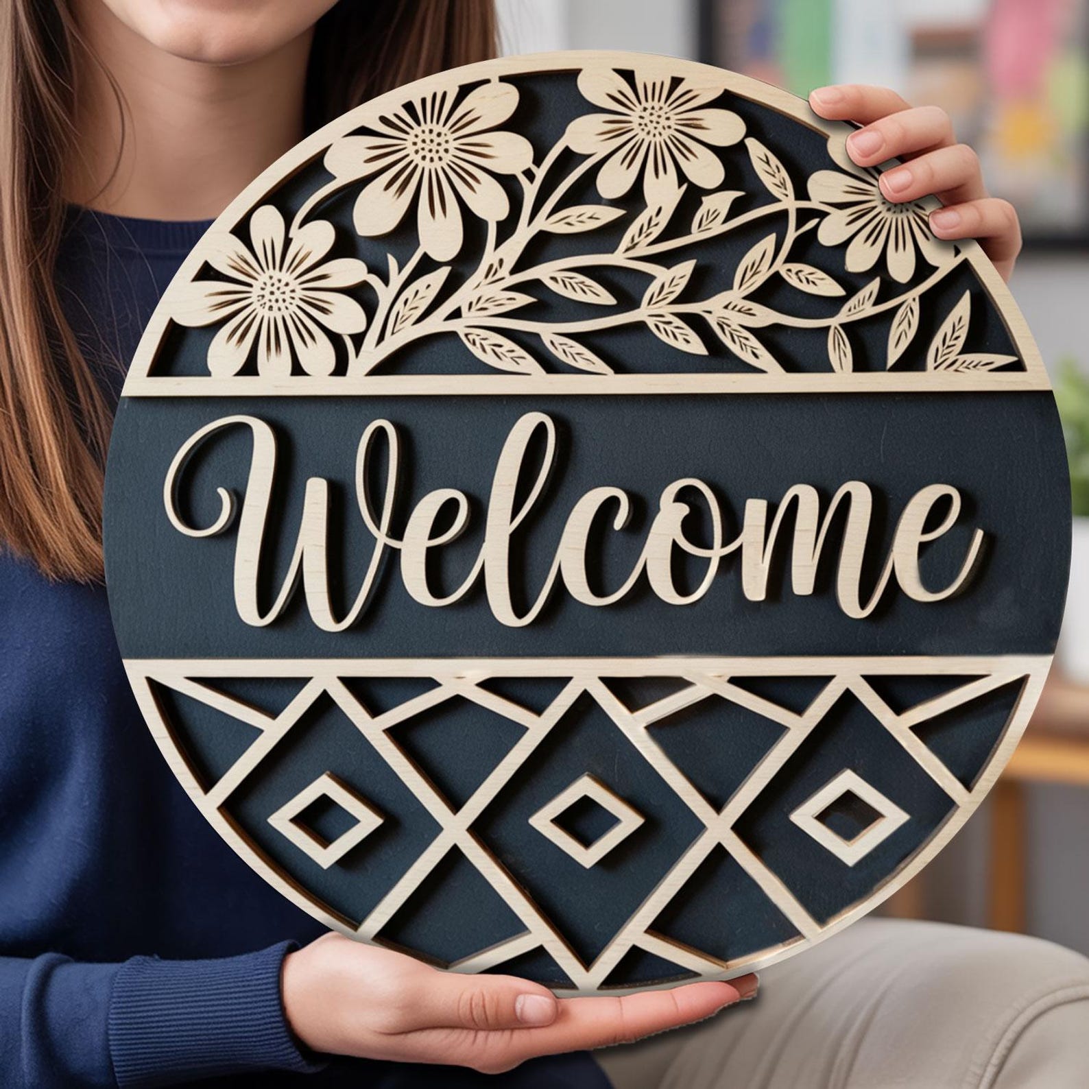Daisy Welcome Wooden Hanging Sign, Spring Flower Door Sign, Custom ...